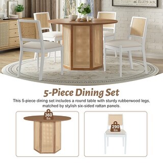 5-Piece Round Dining Table Set with Hexagonal Base and Upholstered ...