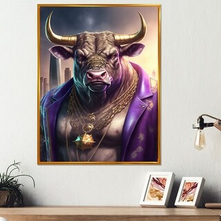 Designart "Bull Gangster In NYC I" Animals Framed Canvas Art Print ...