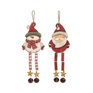 Set of 2 Snowman and Santa Claus Dangler Christmas Hanging Decorations ...