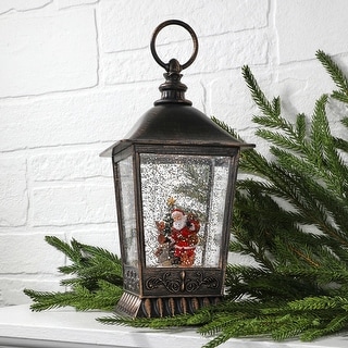11"Led Battery Operated Timer Santa With Deer Lantern Water Globe Usb ...