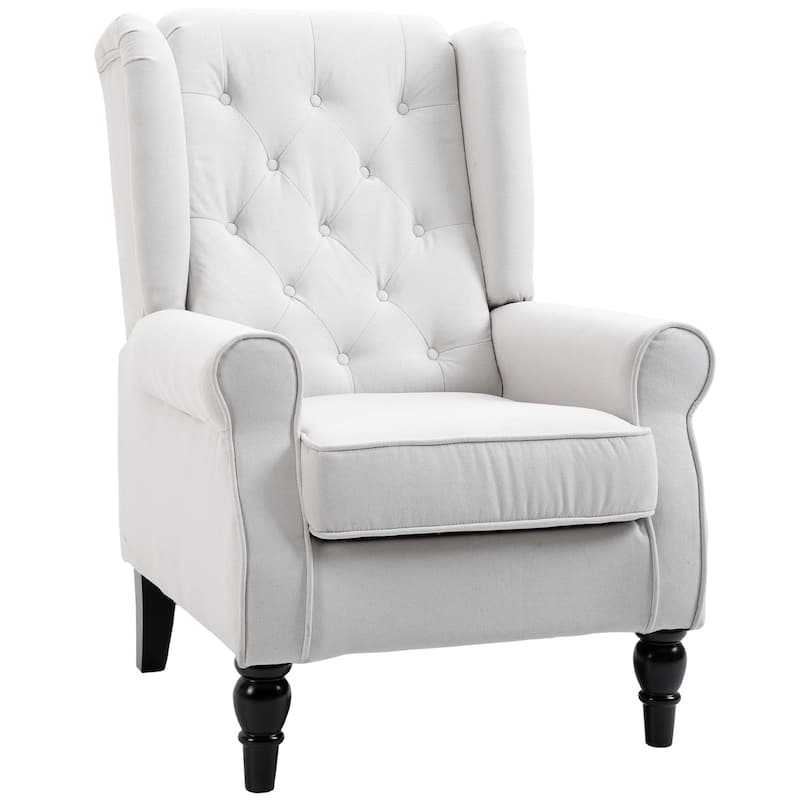Cream White Modern 29.3" High Back Tufted Accent Chair with Wingback ...
