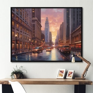 Designart "Chicago City Scene V" Landscape Modern Framed Canvas Prints ...