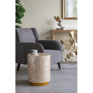 Cylindrical Accent Stool with Gold and Black Capiz Shell Finish - Bed ...
