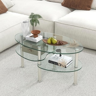Oval Modern Glass Coffee Table 3-Tier Transparent End Table for Living ...