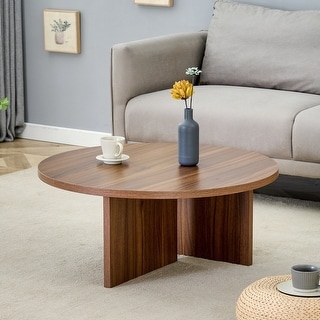 T-shaped Base Round Coffee Table with Faux Wood Grain - Bed Bath ...
