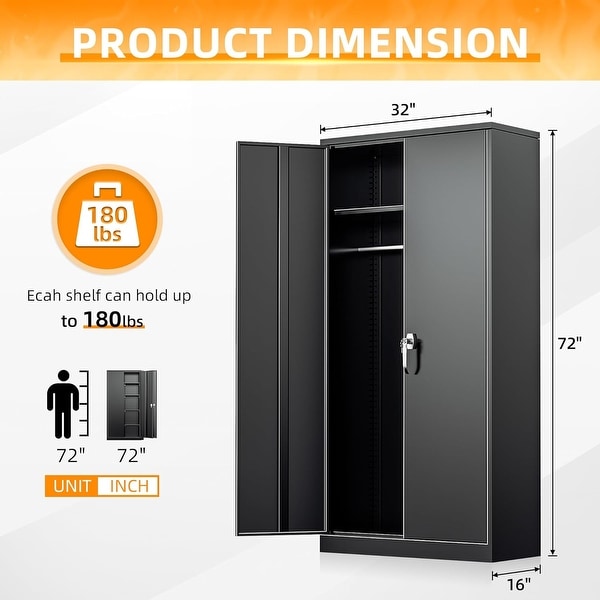 72 Tall Metal Lockable Wardrobe Armoire Storage Cabinet Locker with Hanging Rod for Garage Gym Home Office On Sale Bed Bath Beyond 40791606