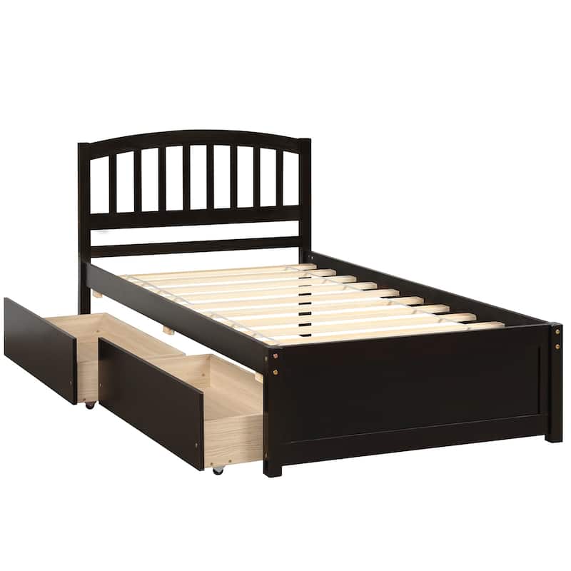 Nestfair Twin Size Wood Platform Bed with Two Drawers and Headboard ...