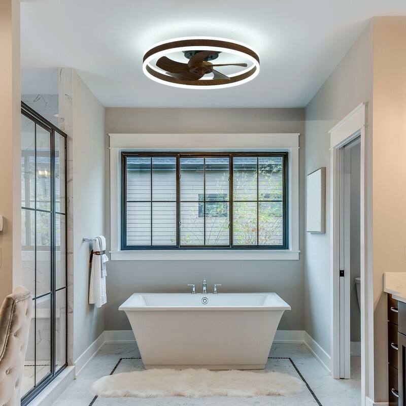 20 in. Indoor Integrated LED Ceiling Fan with Light Flush Mount Low ...