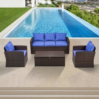 5-PC Wicker Patio Conversation Set, 2 Corner Sofas, 2 Ottomans, 1 Table ...