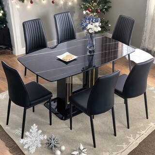 Modern White Faux Marble Dining Room Table with MDF Base, Dining Table ...