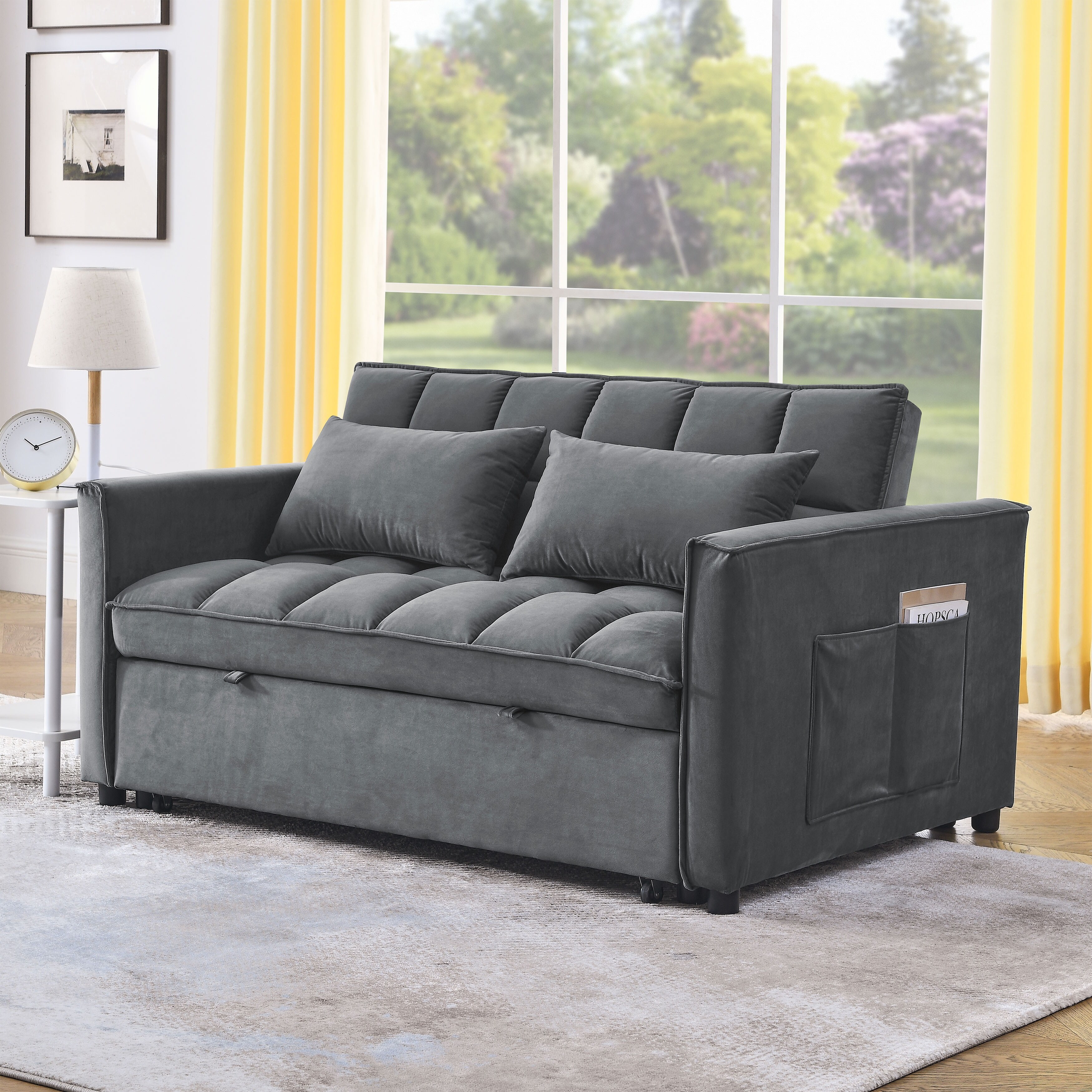 Velvet Upholstered Sofa Bed Convertible Sleeper Sofa with 2 Pillows and Two Side Pockets for Living Rooms and Apartments On Sale Bed Bath Beyond 40367491