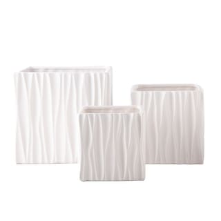 7, 6, 5 Inch Square Ceramic Pot, Wave Design, Set of 3, White - Bed ...