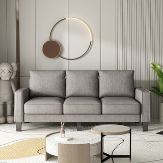 Light Grey Modern Living Room Fabric Sofa, Square Arm, Tufted Back ...