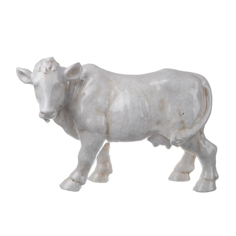 White Ceramic 17 x 7.5 x 12-inch Cow Figurine - Overstock - 12653138