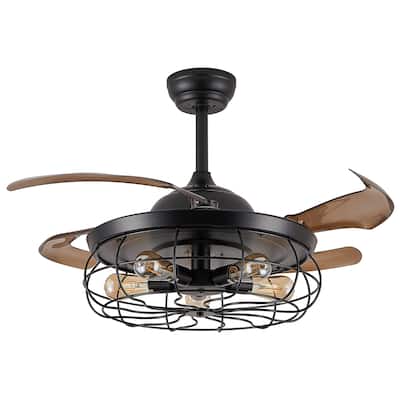 42'' Industrial Farmhouse Ceiling Fans, Black Caged Ceiling Fan with ...