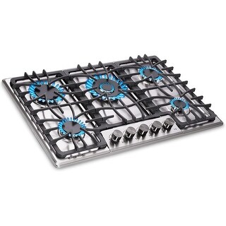 30 in. 5-Burners Recessed Gas Cooktop in Stainless Steel with 5-Power ...