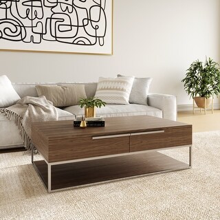 Modrest Heloise Modern Walnut and Stainless Steel Coffee Table - Bed ...