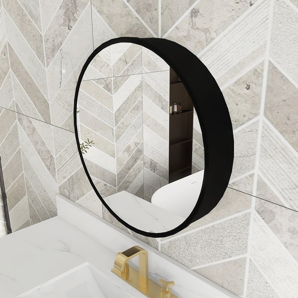 24/30 inch Round Surface Mount Medicine Cabinet with Mirror and Shelves ...