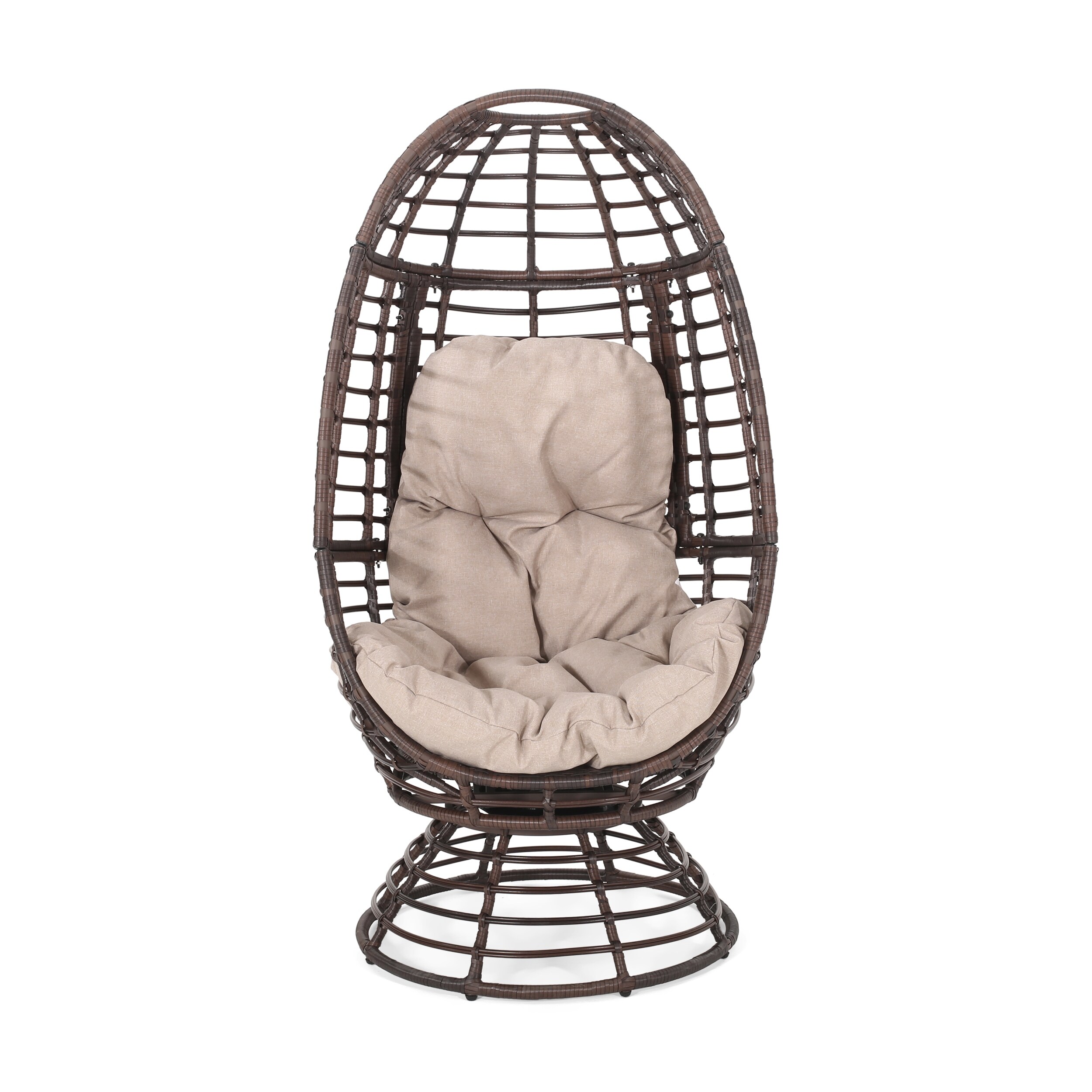 Outdoor Wicker Swivel Egg Chair with Cushion Dark Brown Beige Bed Bath Beyond 36052843