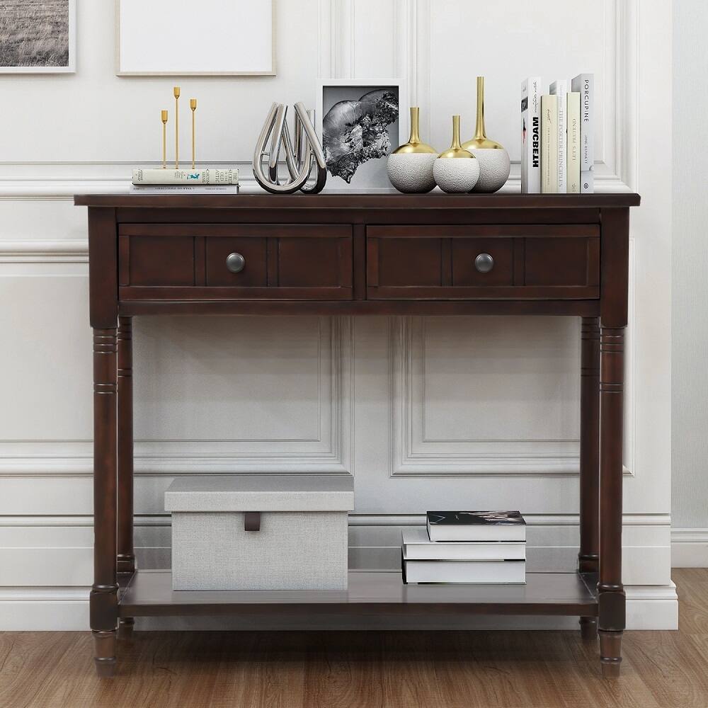 Merax 2-Drawer Console Table with Bottom Shelf - Overstock - 33030896