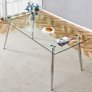 Rectangular Glass Dining Table with Tempered Glass Countertop and ...