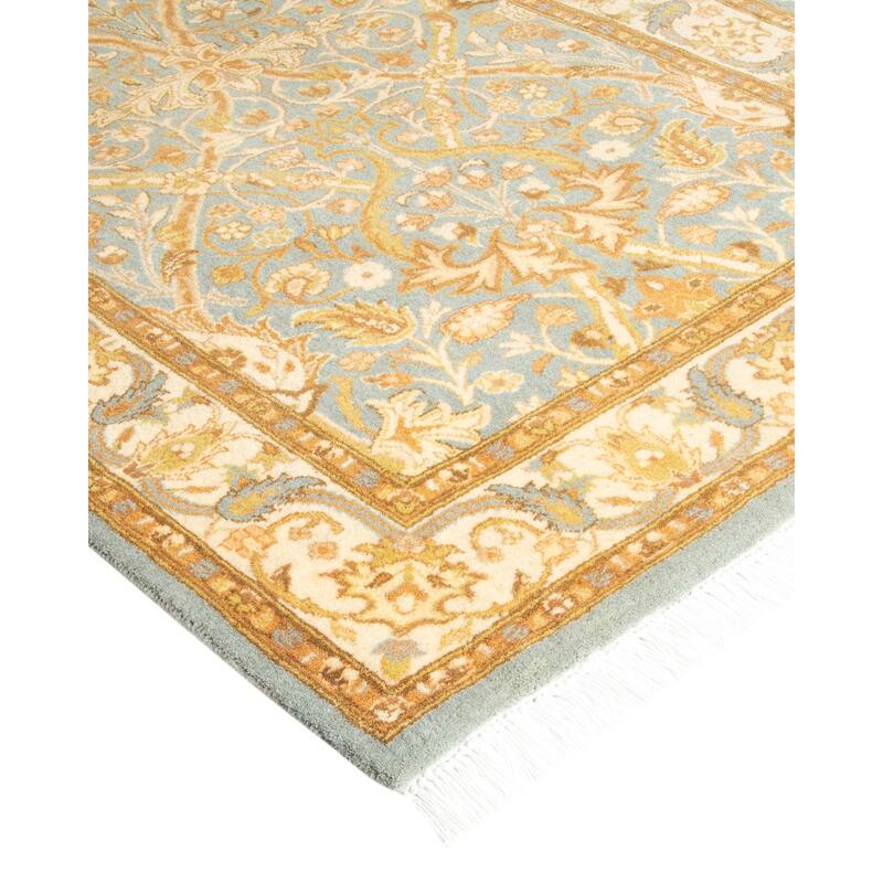 Overton Handknotted Wool Traditional Oriental Light Blue Runner ...