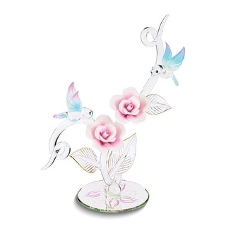 Hummingbirds in Pink Rose Garden Handcrafted Glass Figurine - Bed Bath ...