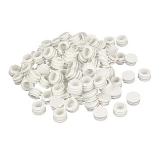22mm Dia Plastic Blanking End Cap Round Ribbed Tube Insert Plug White ...