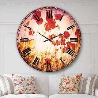 Designart 'Poppy Flowers on Blue Background' Flower Large Wall CLock ...