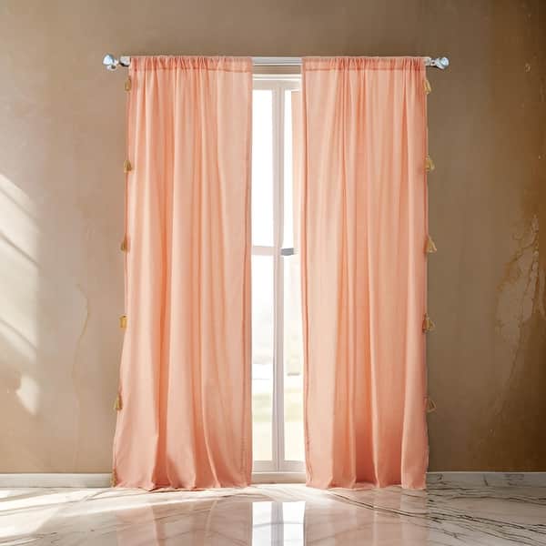 Xumi 4 Piece Window Curtain, 2 Panels with Tie Backs, Coral Pink Finish ...