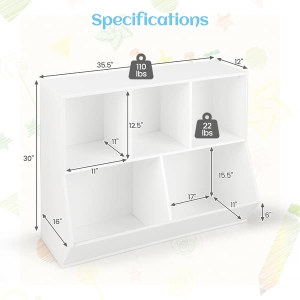 Costway 5-Cubby Kids Toy Storage Organizer Wooden Bookshelf Display ...