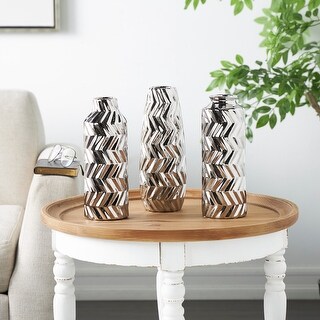 Silver Ceramic Dimensional Chevron Textured Decorative Vase with ...