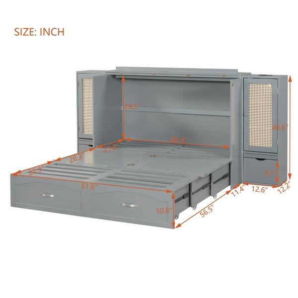 Murphy Bed with Drawer and 2 Storage Cabinets, a set of Sockets & USB ...