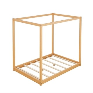 Queen Bed Frame, Airy Underbed, Canopy Rails, Quick Assembly, Natural ...