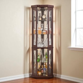 Corner Lighted Glass Curio Cabinet with Adjustable Shelves, Mirrored ...