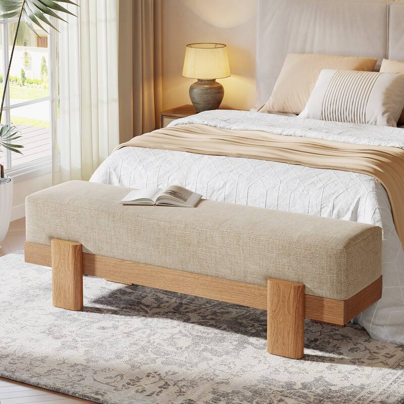 55'' Upholstered Entryway Shoe Bench with Fabric Padded Seat - On Sale ...