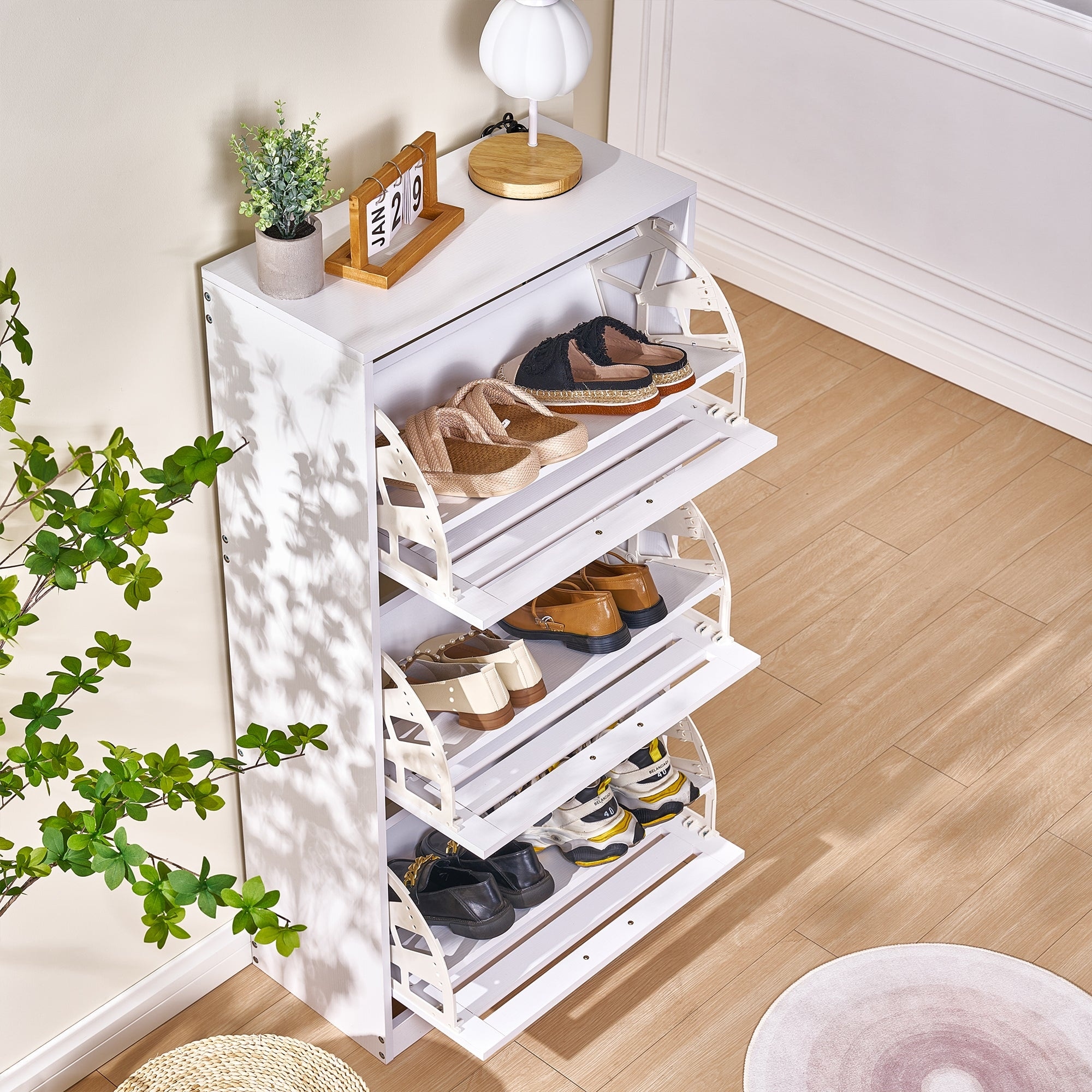 Shoe Cabinet with Doors, Entryway Shoe Organizer Storage Rack with 4 ...