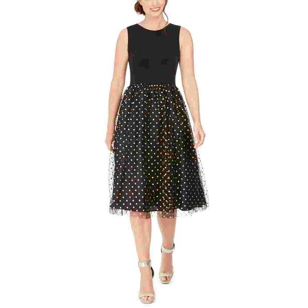 Calvin Klein Womens Sleeveless Jewel Neck Below The Knee Fit Flare