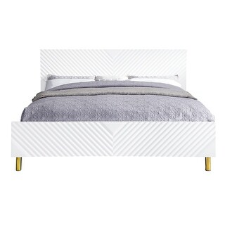Contemporary Style Queen Size Bed - White High Gloss Finish, Diagonal ...