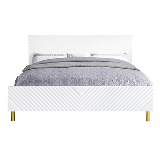 White High Gloss Finish Queen Size Bed - Contemporary Style, Diagonal ...