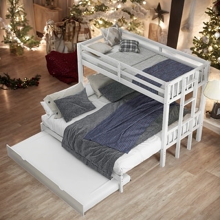 Expanded Bed With Wheels Trundle, Twin over Twin Bunk Bed With ...