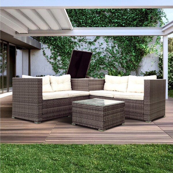 Rattan mini corner sofa set with storage store