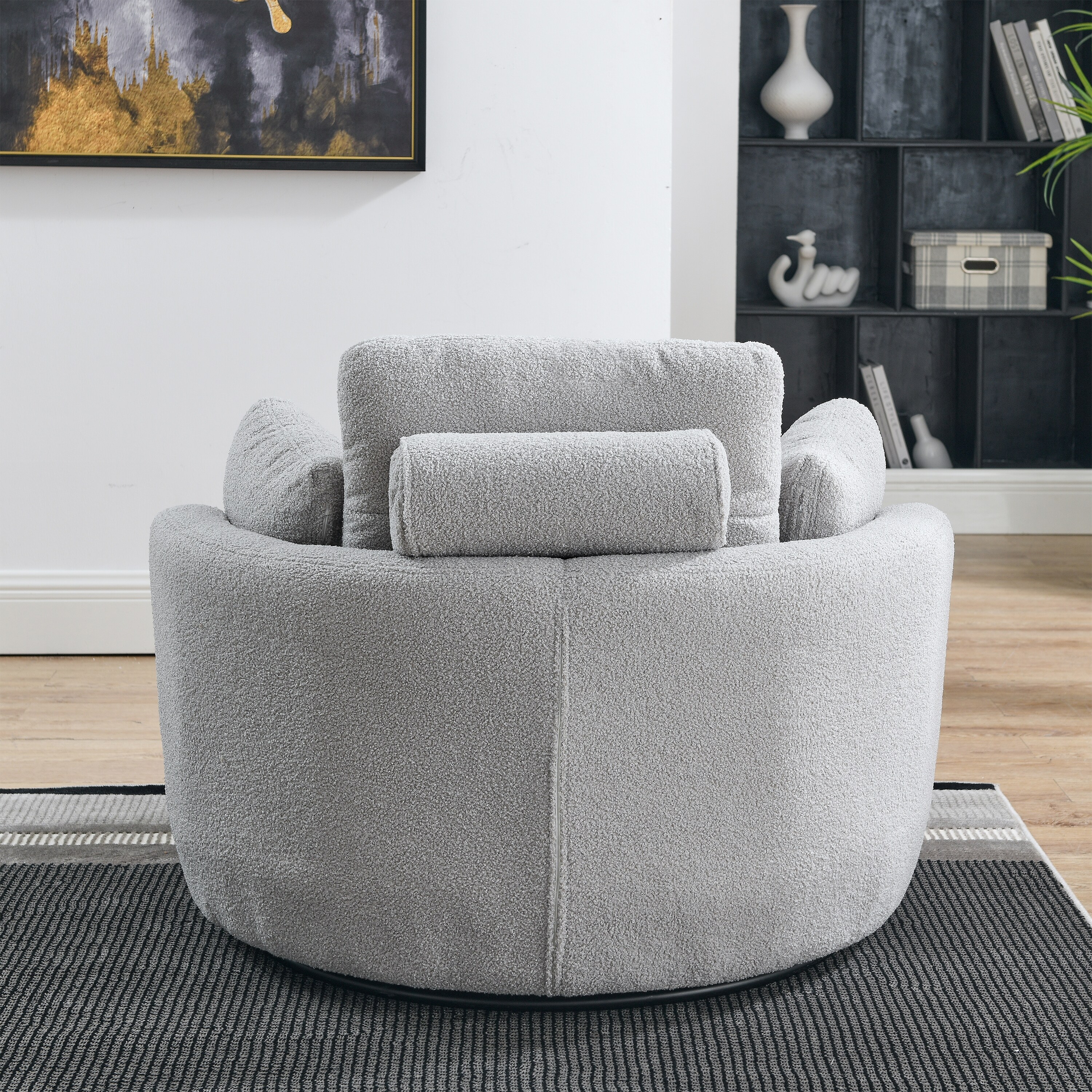 Modern Accent Round Loveseat Circle Swivel Barrel Chairs for Bedroom Cuddle Sofa Chair Lounger Armchair 4 Pillows Teddy Fabric Bed Bath Beyond 41059948