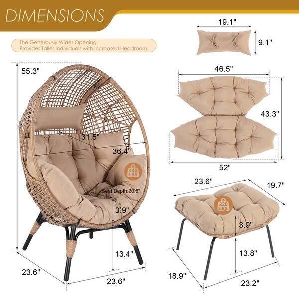 Patio Outdoor Egg Basket Chairs with Ottoman - N/A - On Sale - Bed Bath ...