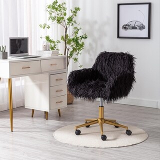 Modern Faux Fur Home Office Chair Fluffy Fuzzy Vanity Chair Swivel Desk ...