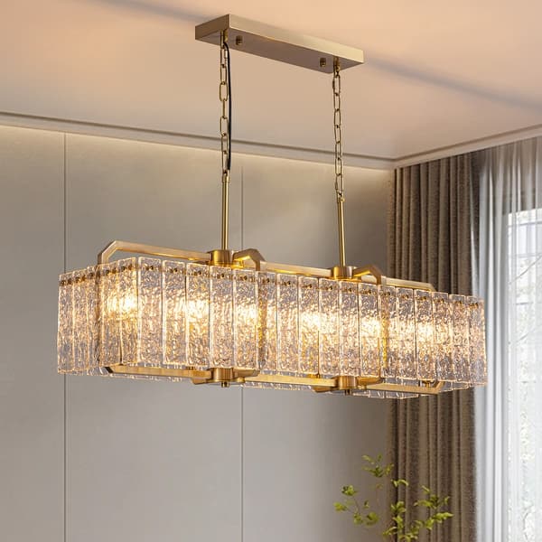 40 in. Linear Modern Crystal Chandeliers 16-Light Brass Gold ...
