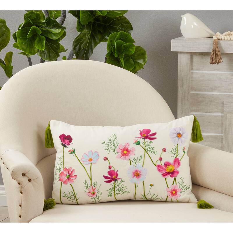 Throw Pillow With Floral Appliqué Design - Overstock - 35473681