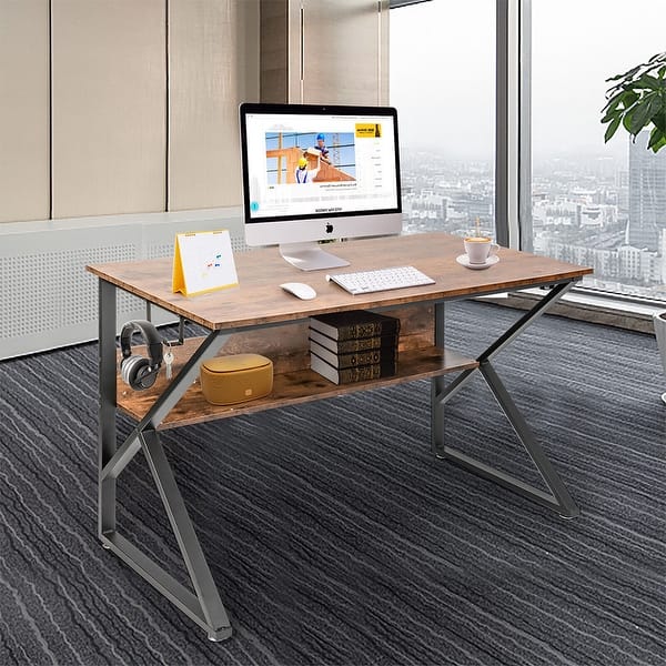 Office Computer Table Workstation Bookshelf Brown - Bed Bath & Beyond ...