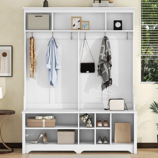 Corner coat rack storage bench store