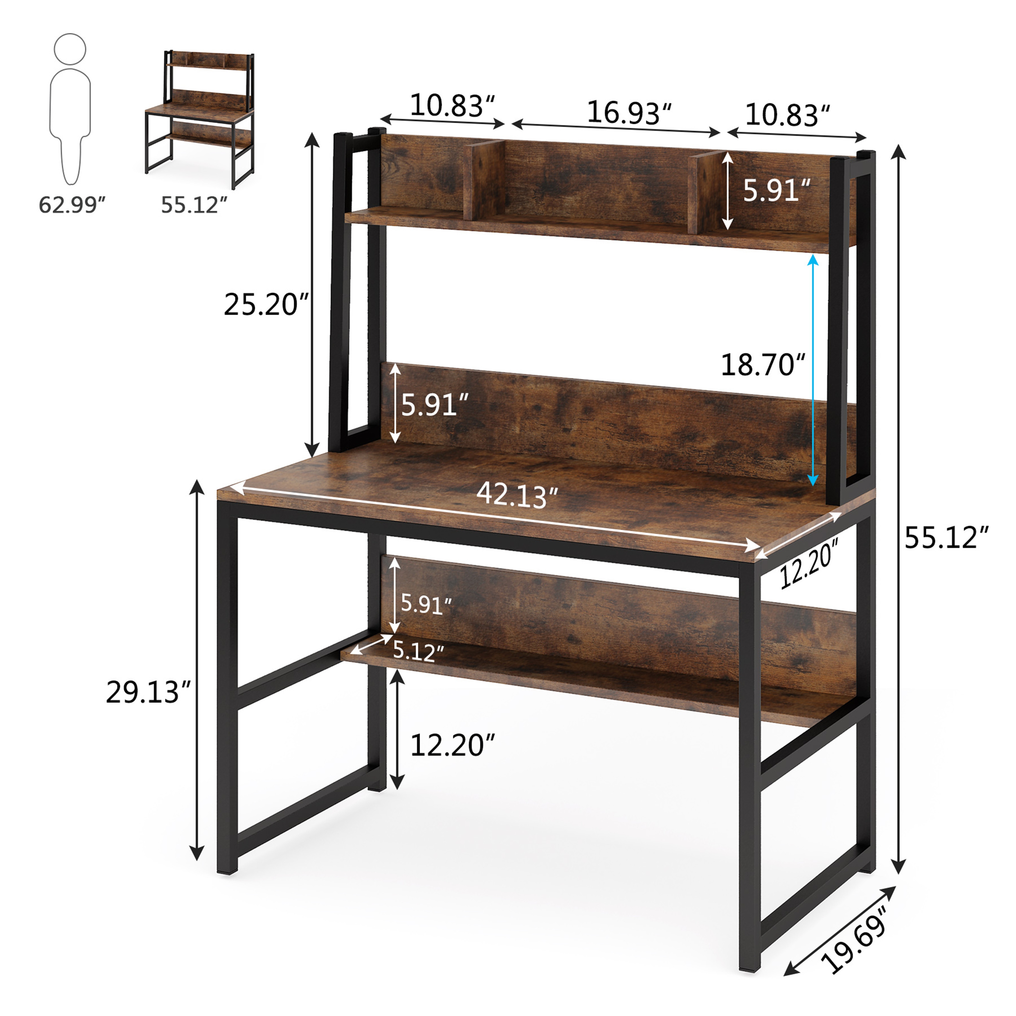 42 inch computer desk with hutch store